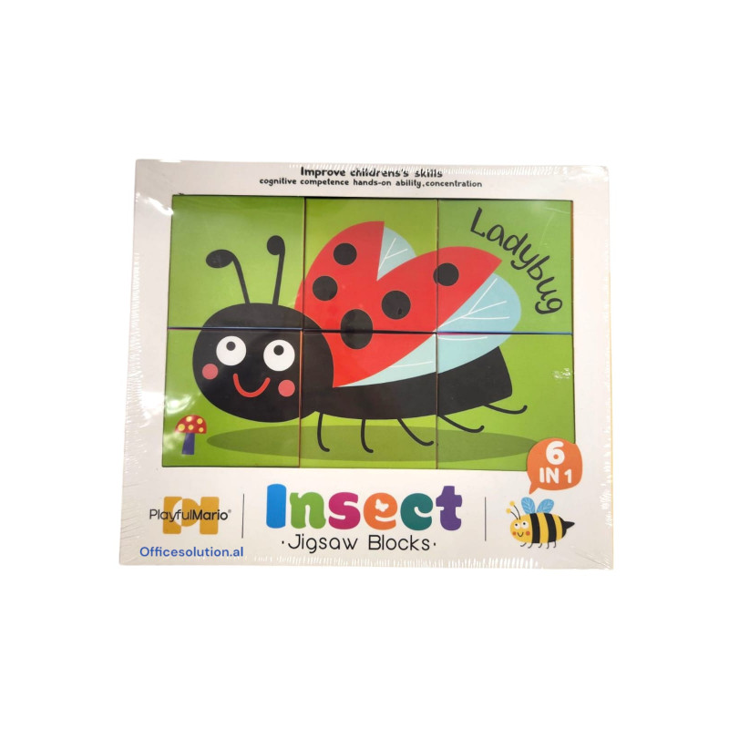 Wooden Cube Puzzle with Insects
