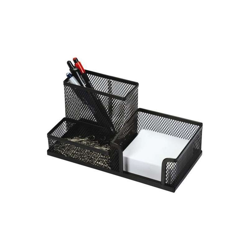 Black 3 Compartment Metal Mesh Desk Organizer